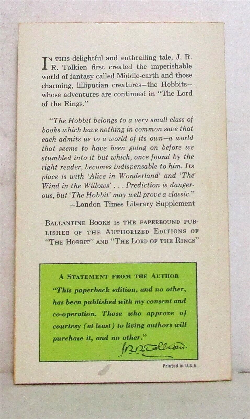 TCG - J.R.R. Tolkien, The Hobbit, 1965 first Ballantine printing